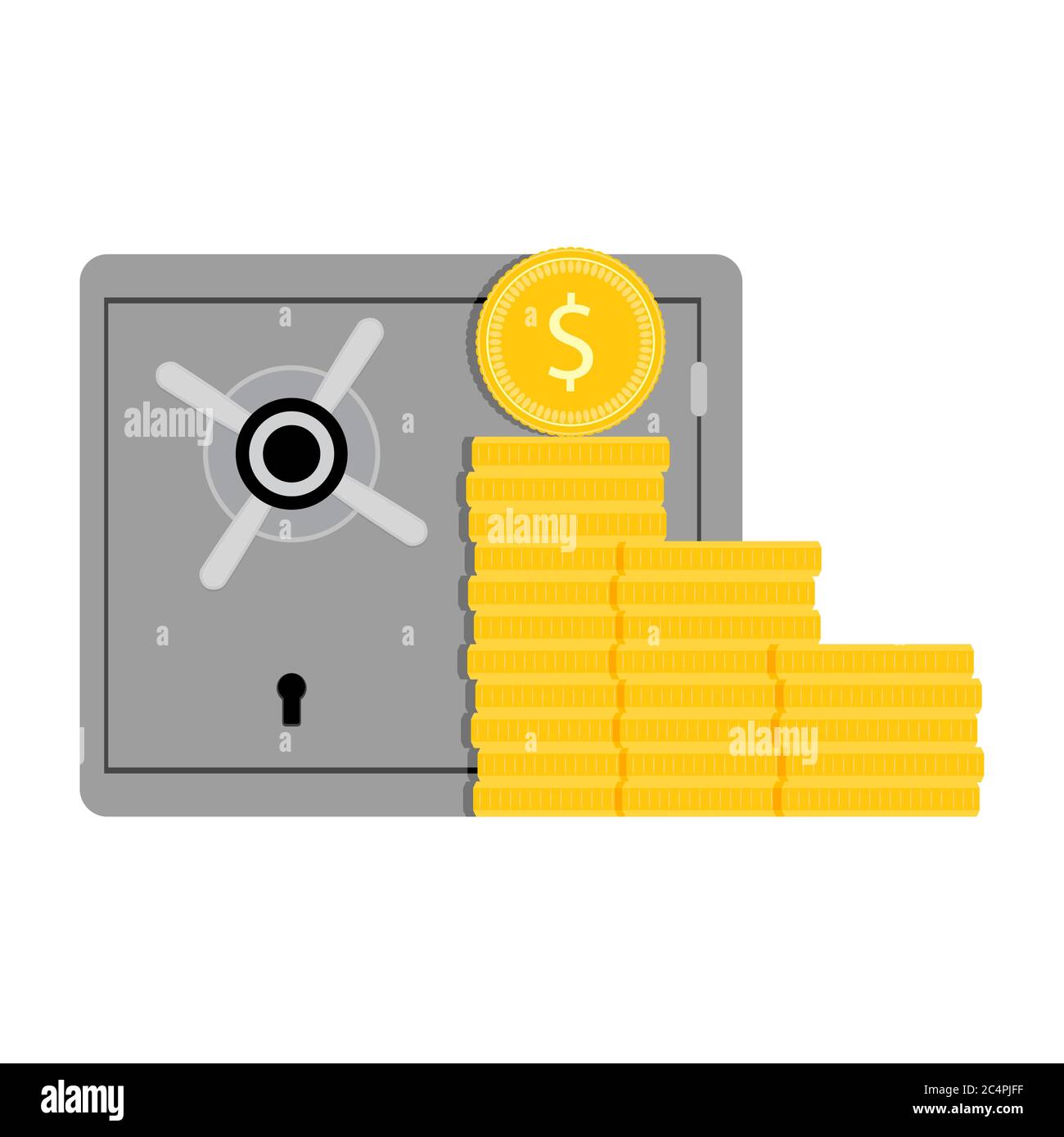 Safe closed with golden money coins, bank safety currency, stack coins ...