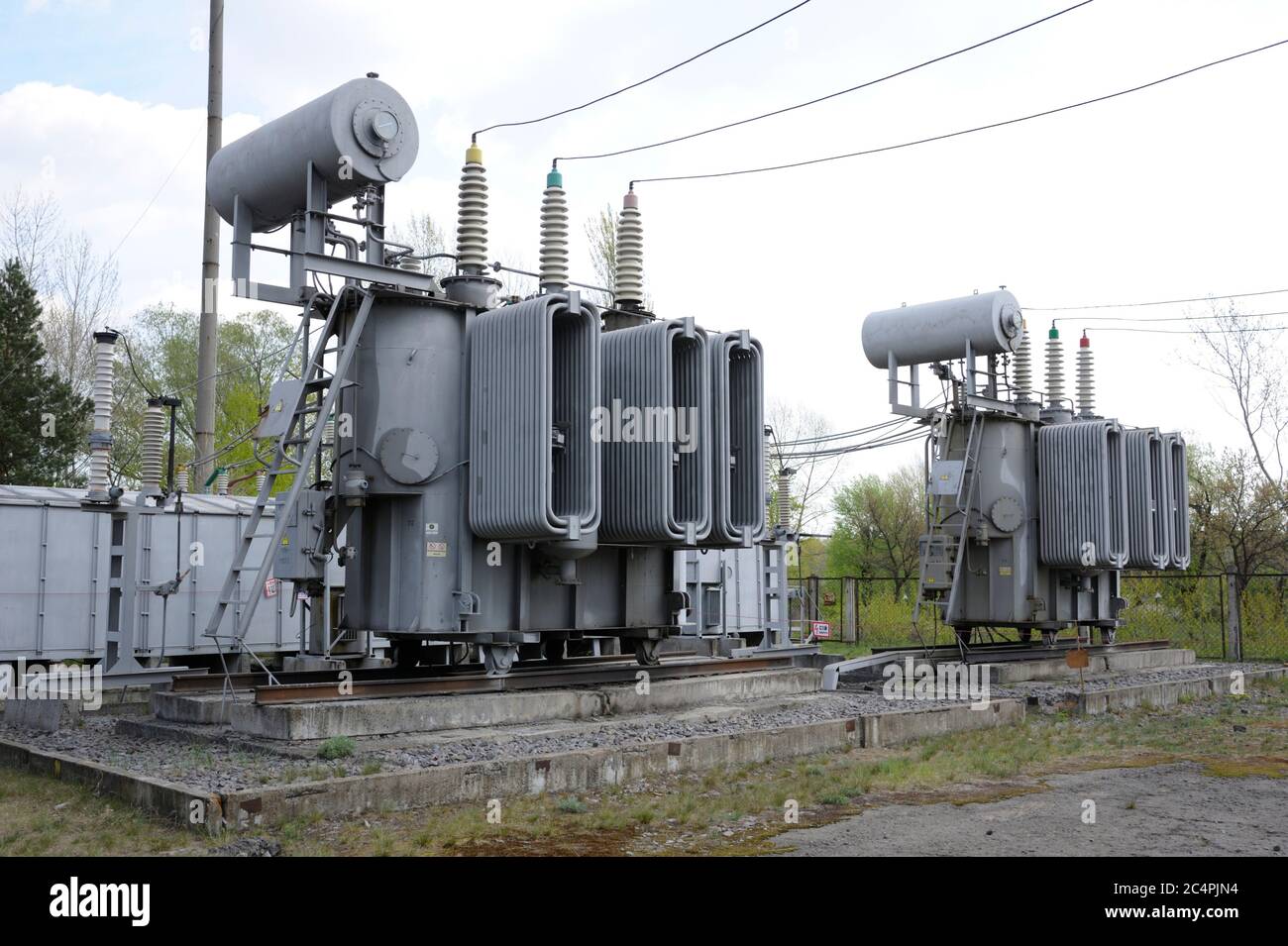 Transformer, insulators and part of high-voltage lines of electric ...