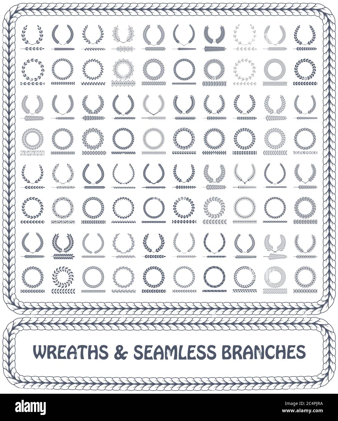Wreaths, branches and seamless foliage patterns. Vector illustration ...