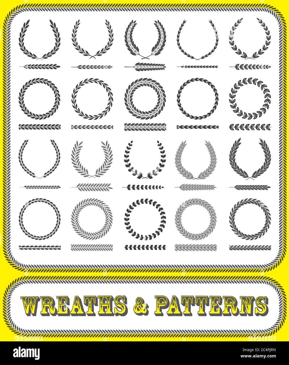 Wreaths, branches and seamless foliage patterns. Vector illustration ...