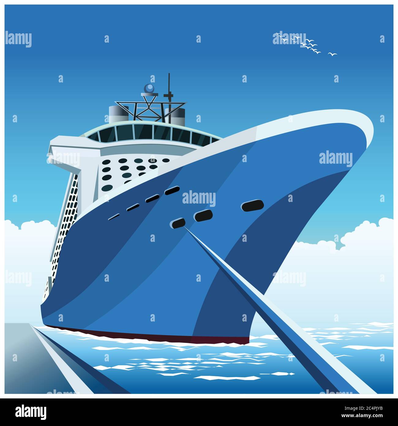 Stylized vector illustration of a large cruise ship at the pier Stock ...