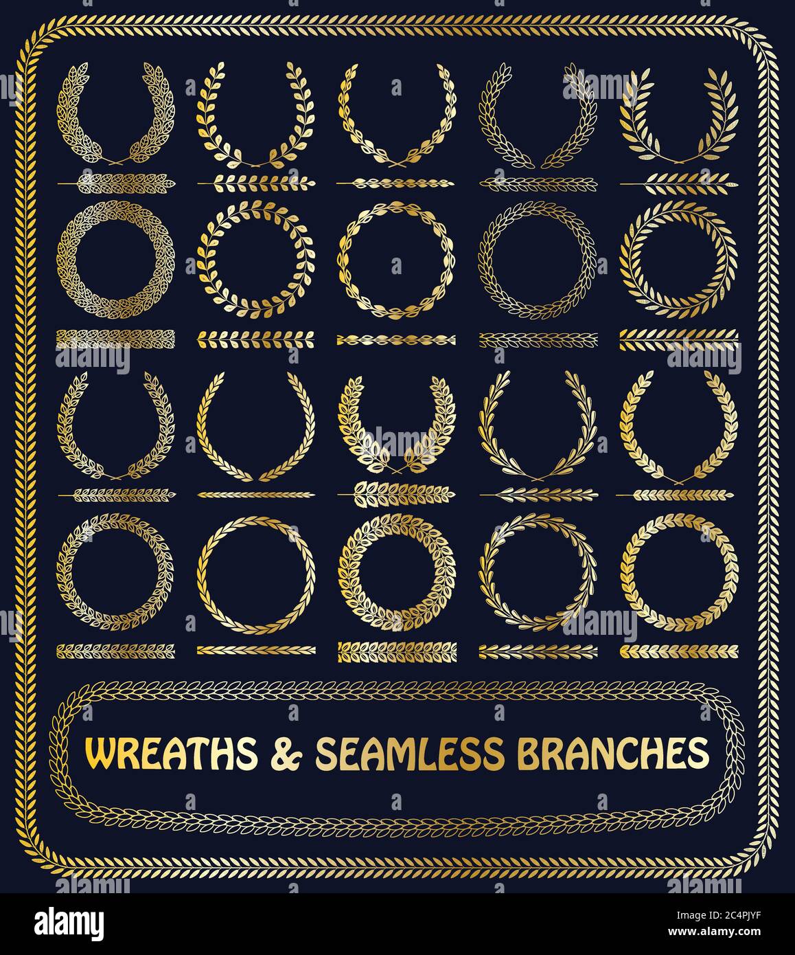 Wreaths, branches and seamless foliage patterns. Vector illustration ...