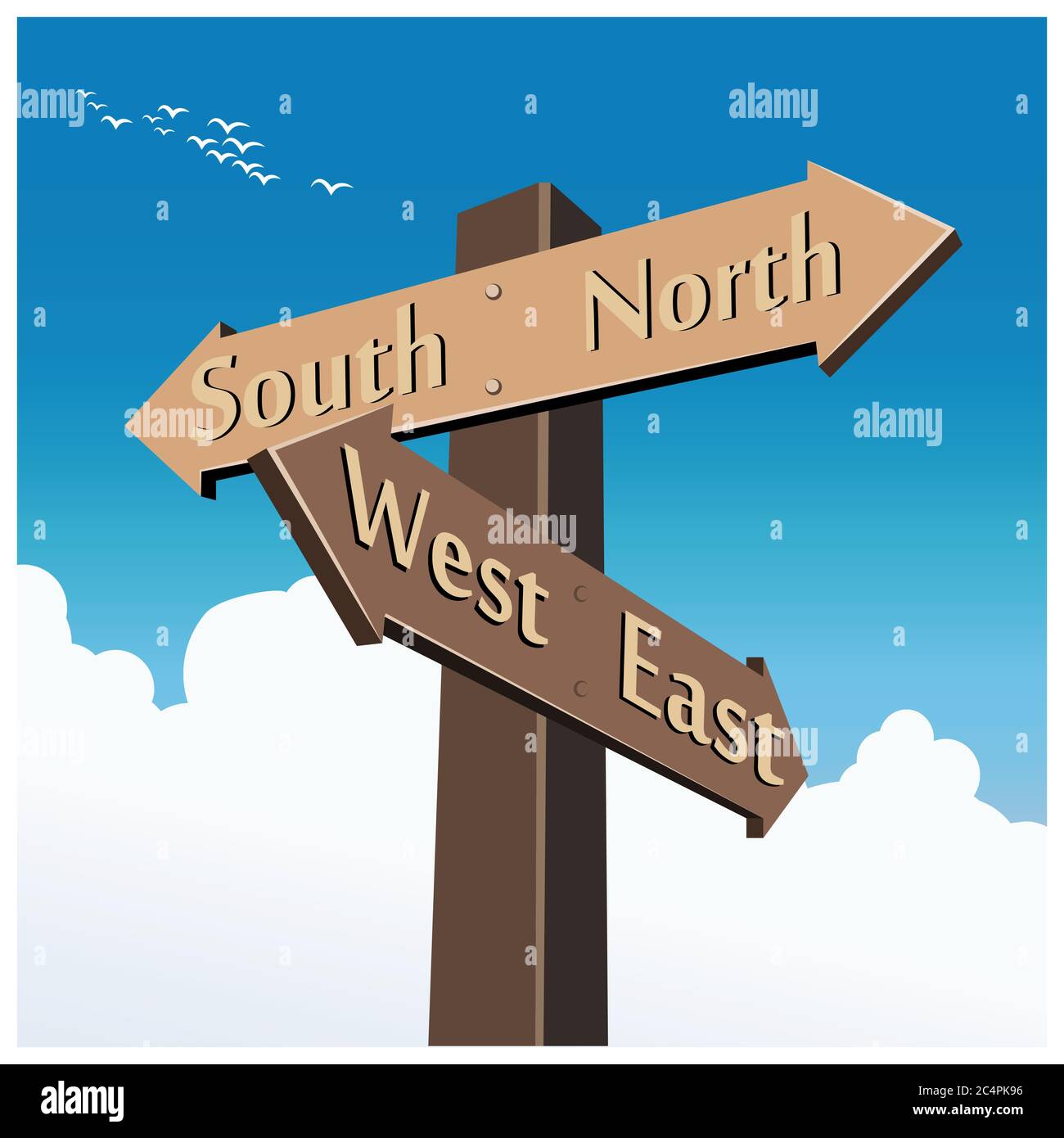 Stylized vector illustration of wooden cardinal points Stock Vector ...