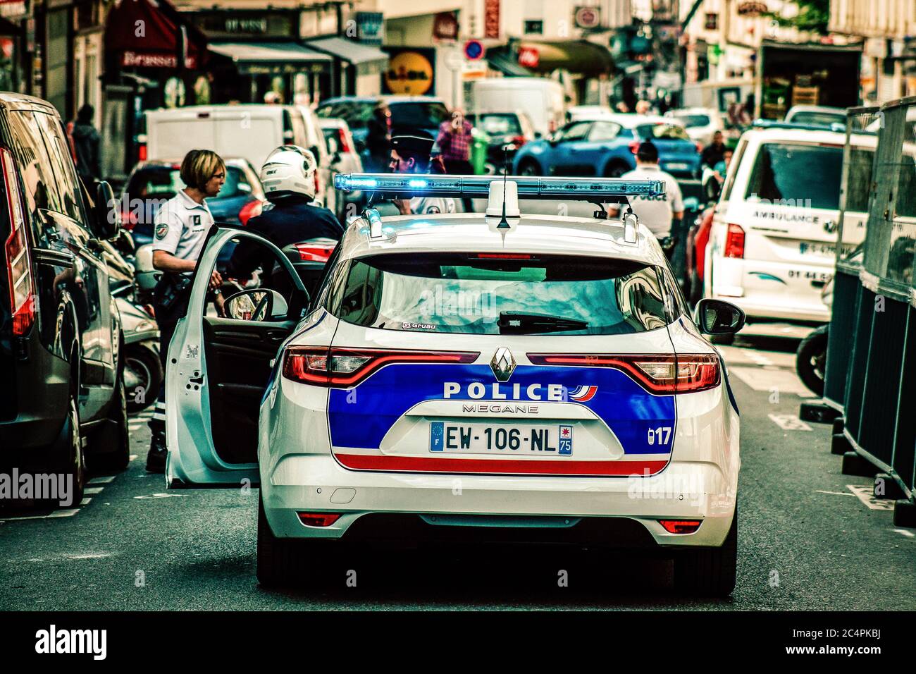 Paris France May 13, 2019 View of police car in the streets of Paris ...