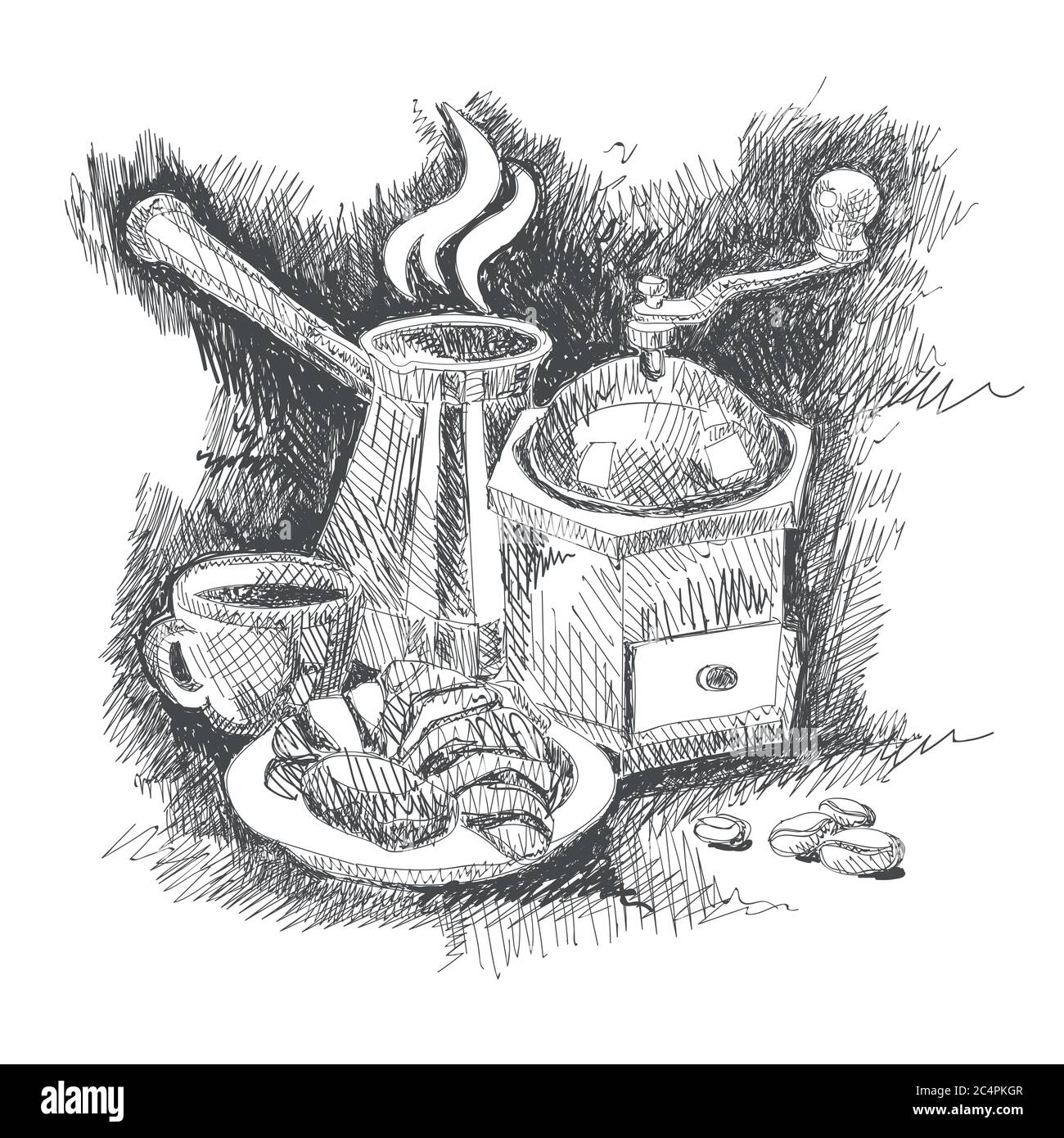 Stylized vector sketch illustration on a theme of cafe and coffee Stock ...