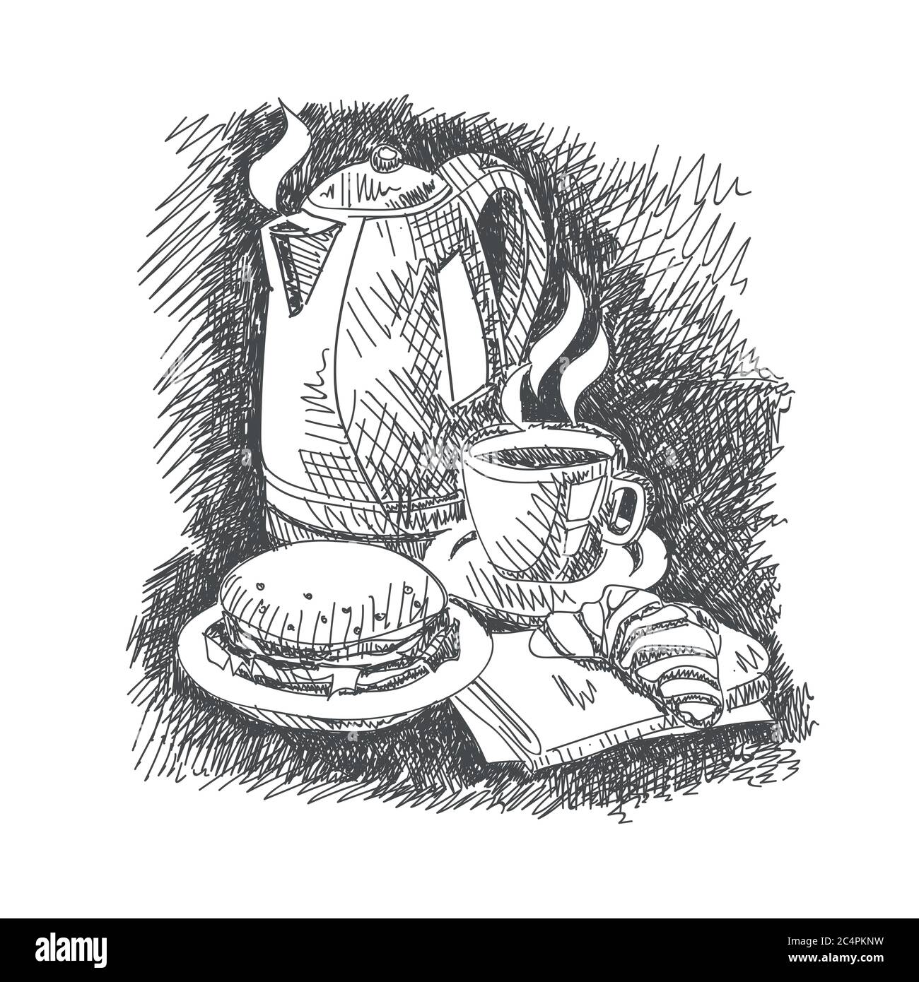 Stylized vector sketch on the theme of lunch, snack bars, cafes Stock ...