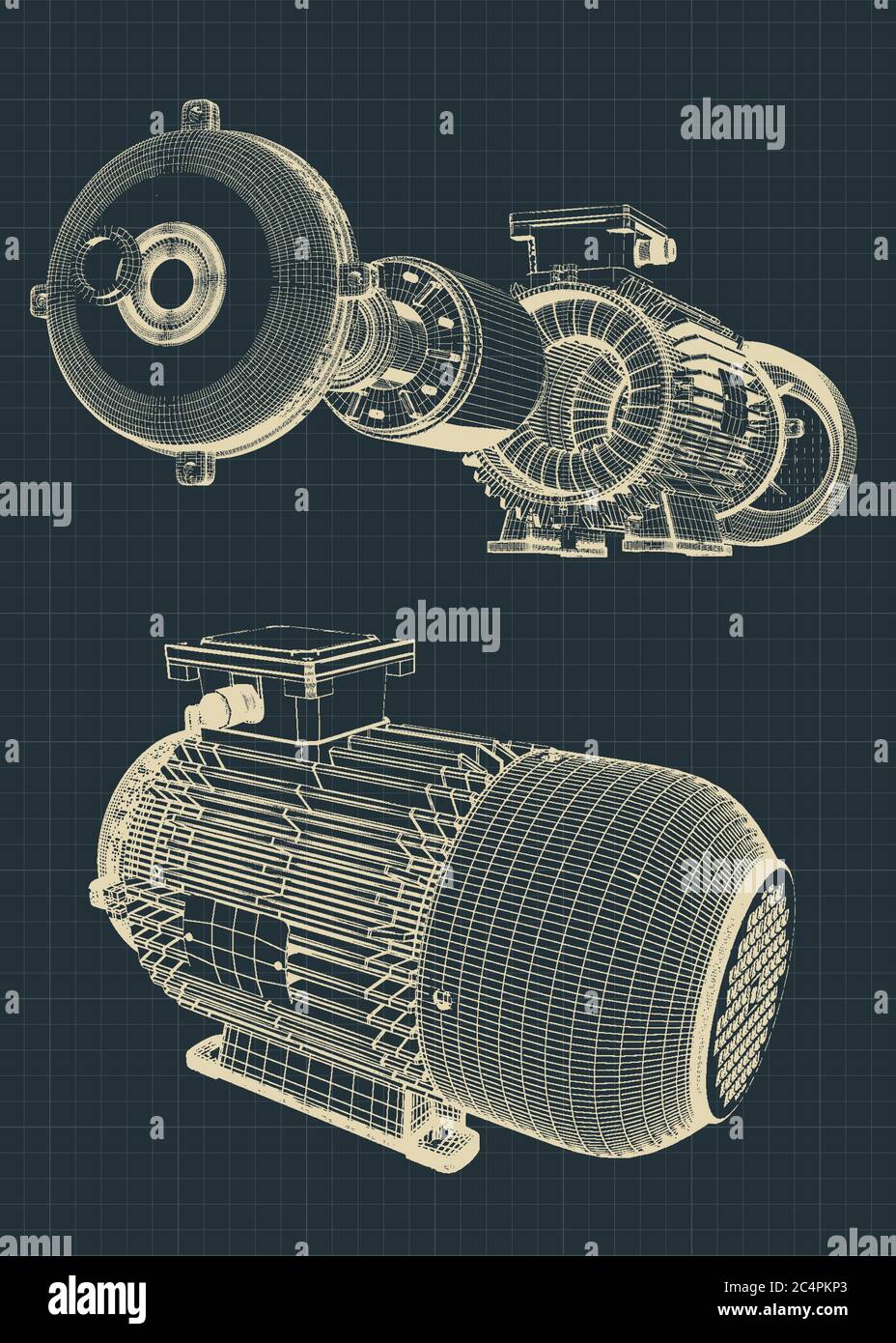Stylized vector illustration of a disassembled electric motor drawings ...