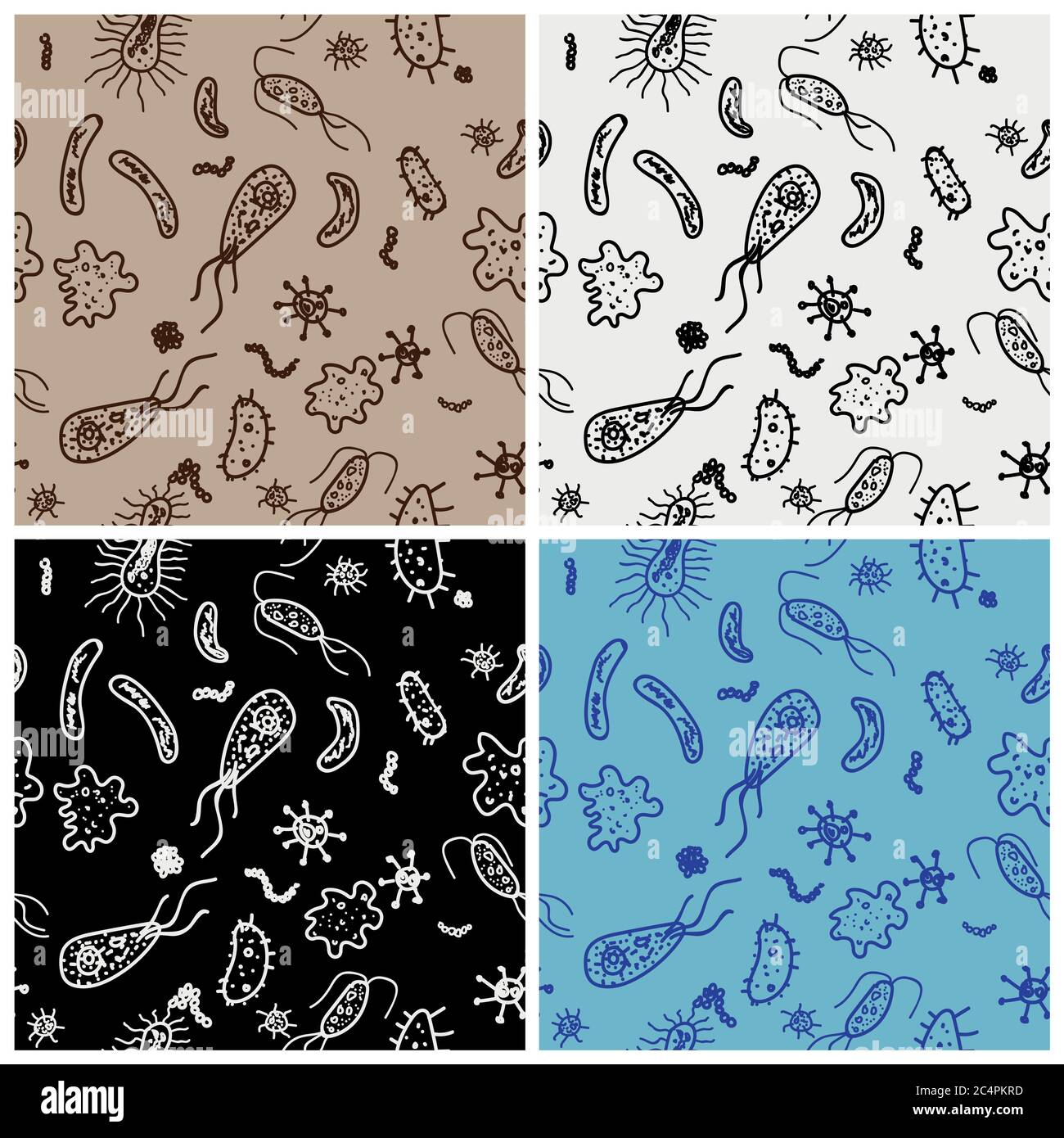 Hand Drawn vector illustrations of many bacteria in different color ...