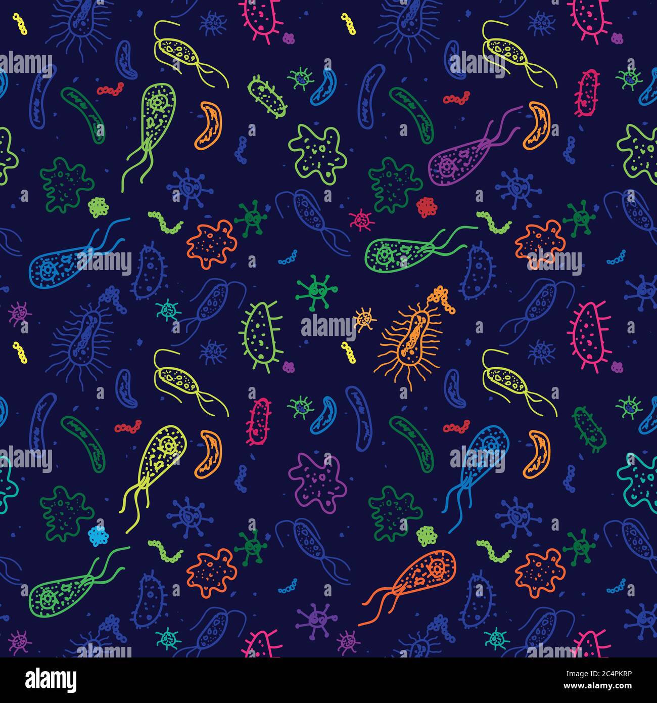 Hand Drawn vector illustrations of many bacteria in different color ...