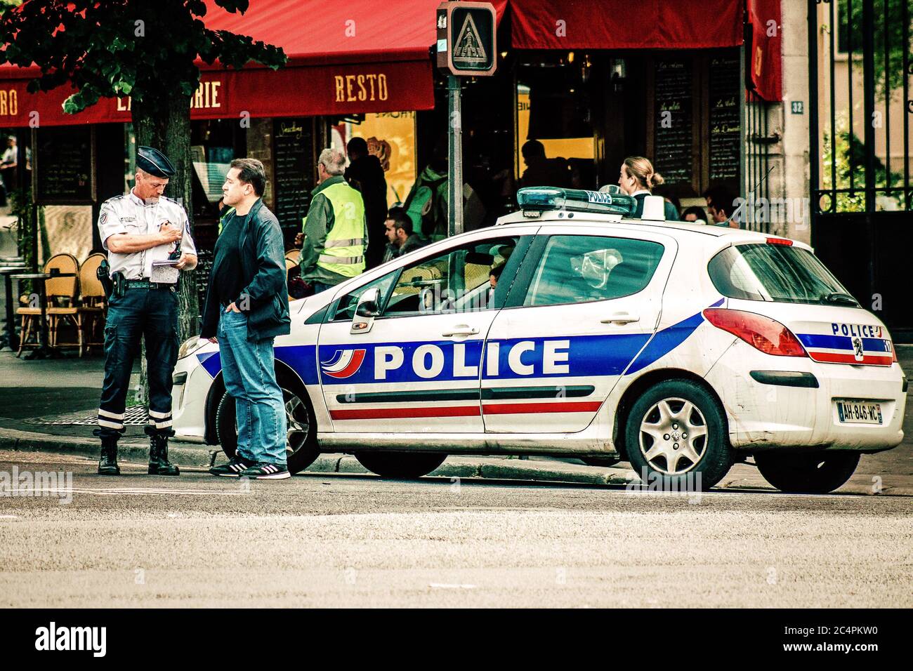 Paris France May 13, 2019 View of police car in the streets of Paris ...