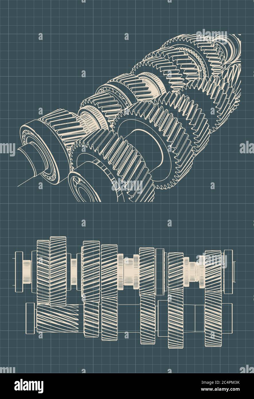 Stylized vector illustration of drawings of a mechanical gearbox Stock ...