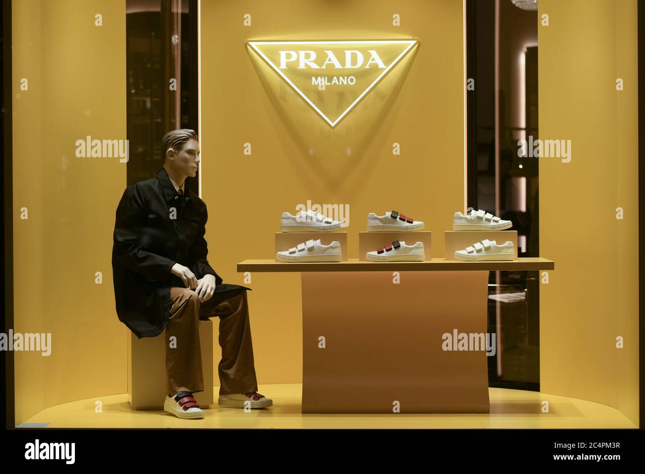 Milan, Italy - January 13, 2020: Prada men’s outfit and sneakers ...