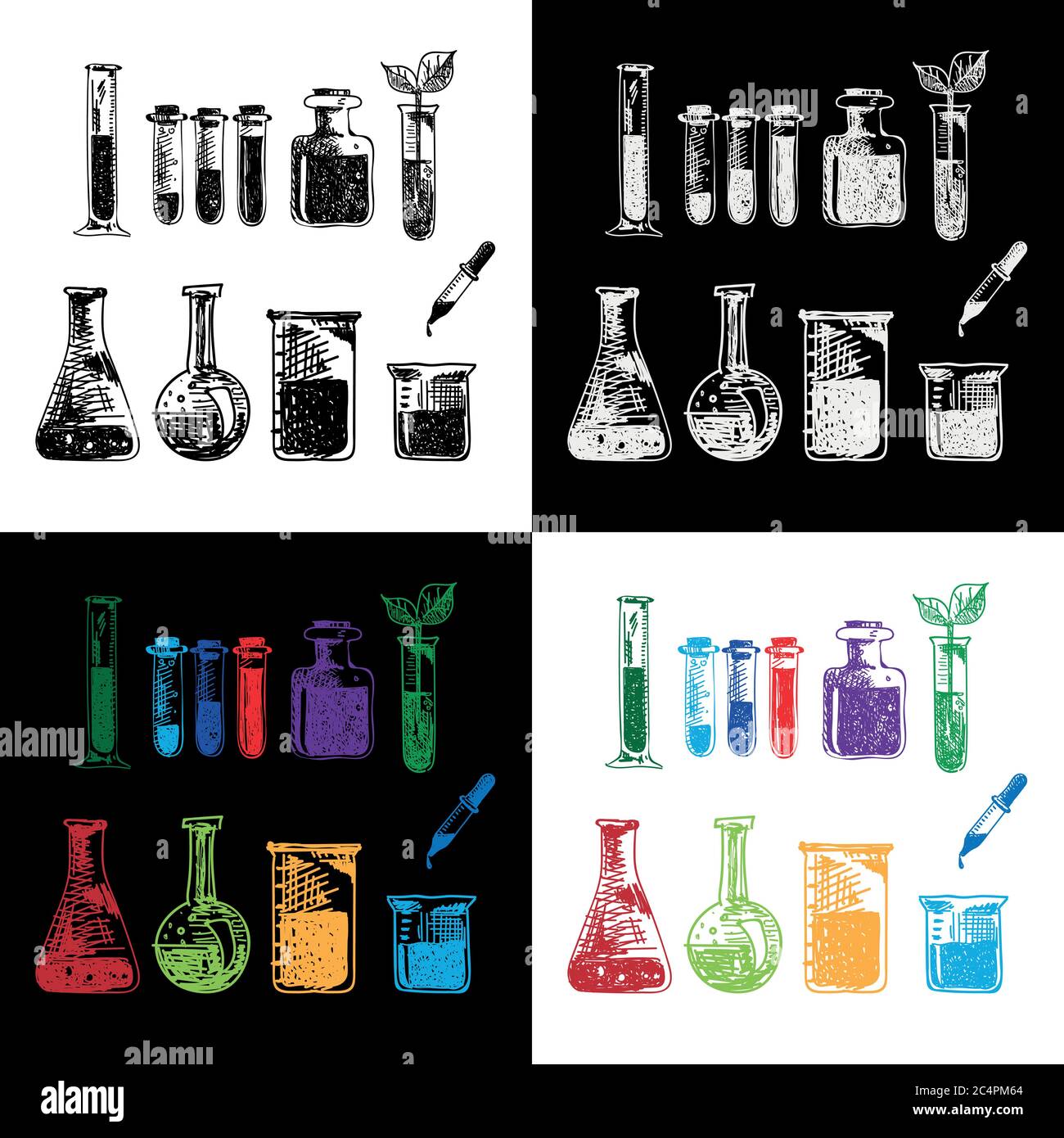 Set of laboratory equipment hand-drawn vector graphics Stock Vector ...