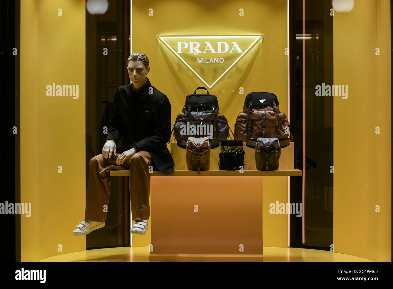 Milan, Italy - January 13, 2020: Prada men’s outfit and various ...