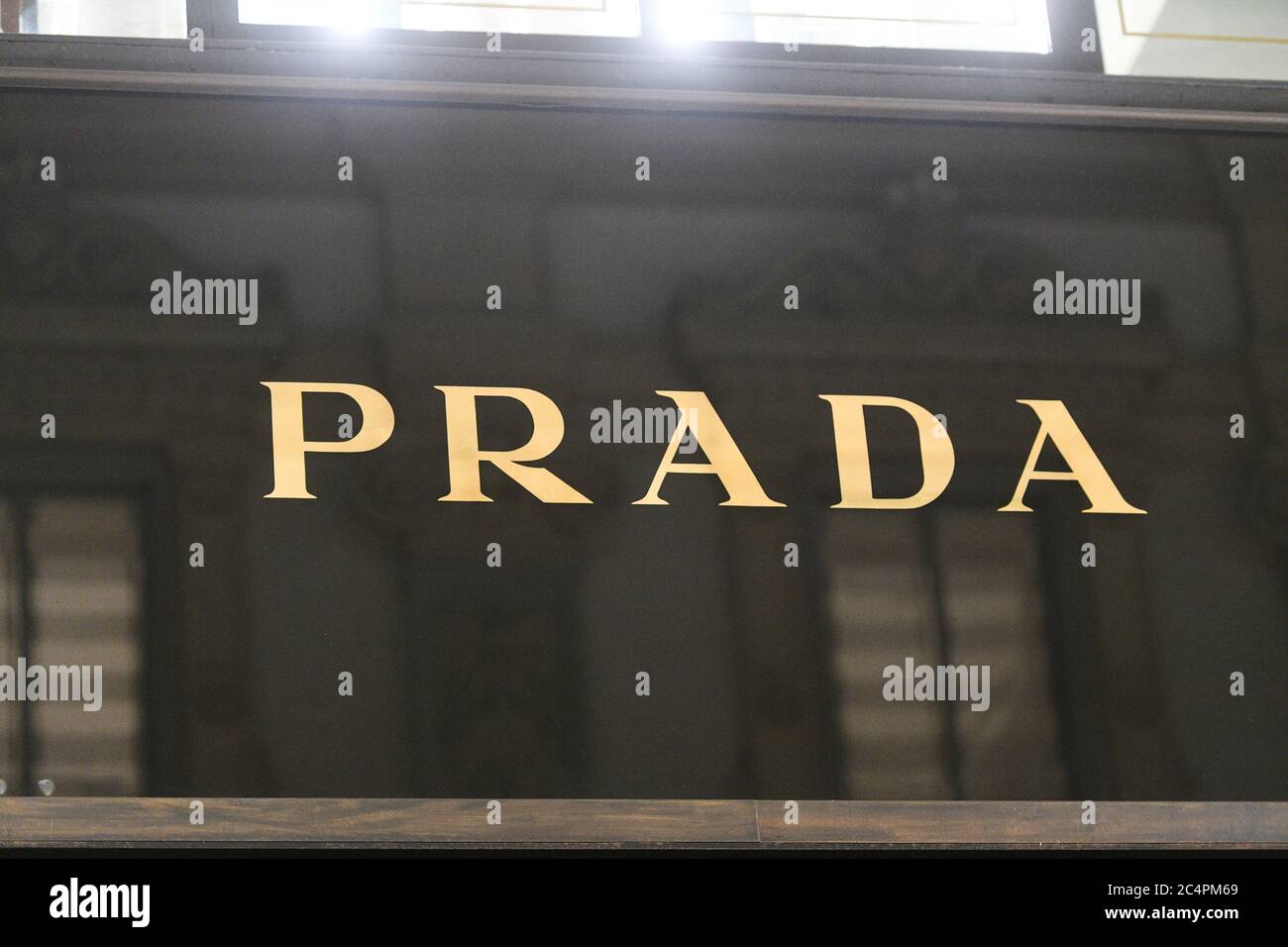 Milan, Italy - January 13, 2020: Prada store logo detail Stock Photo ...