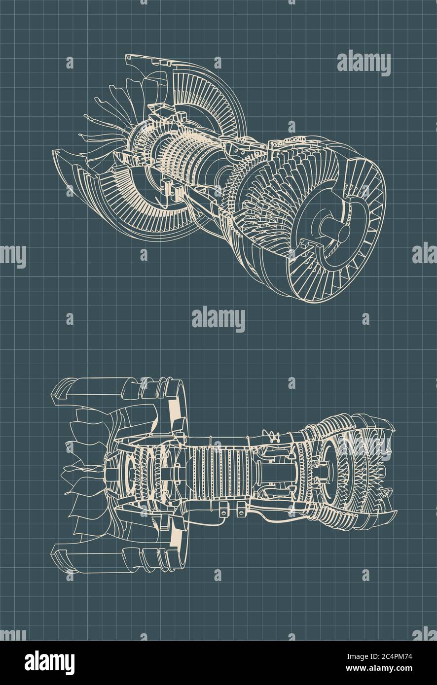 Stylized vector illustration drawings of a turbofan engine Stock Vector ...