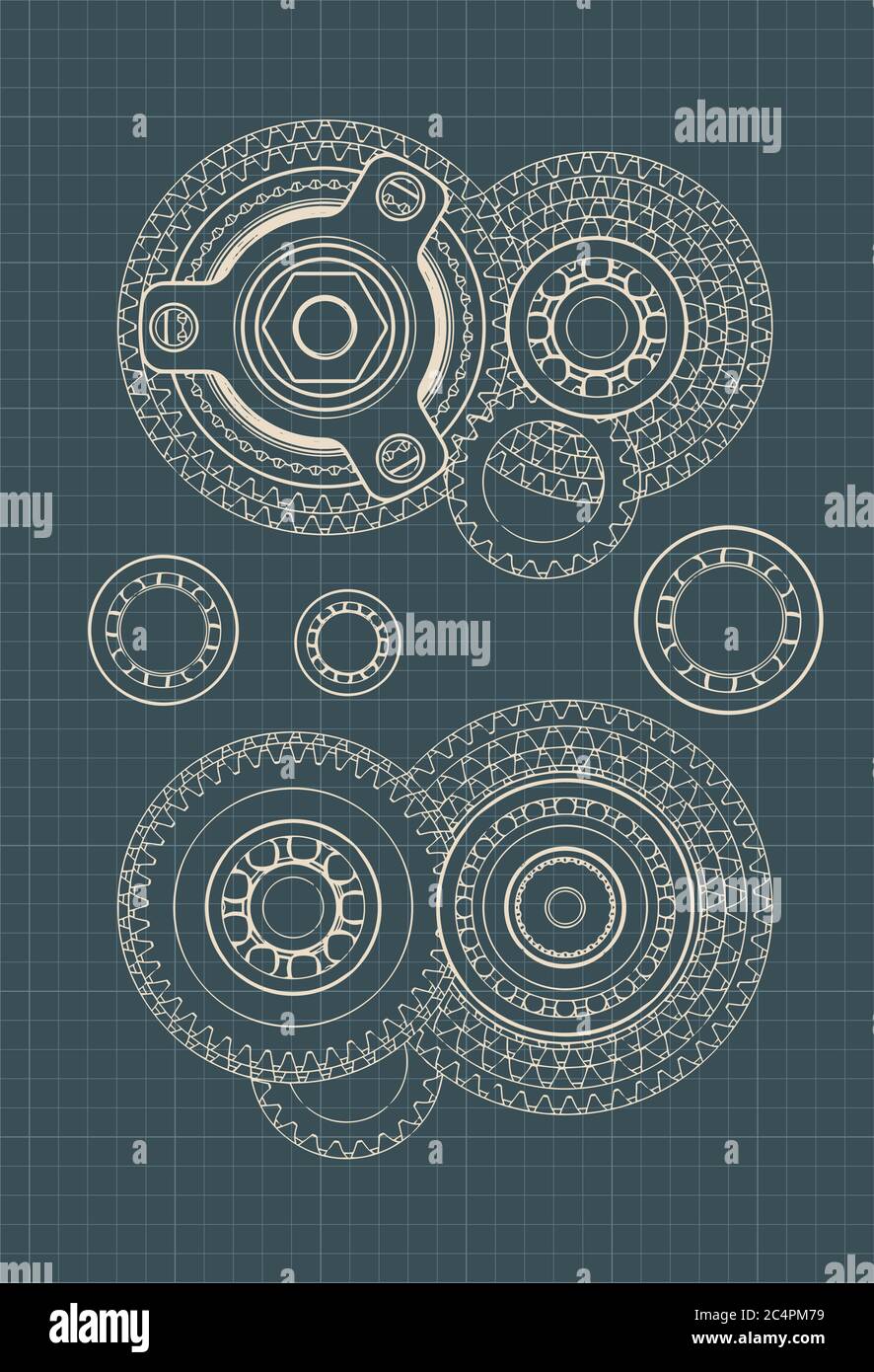 Stylized vector illustration of gear system drawings Stock Vector Image ...