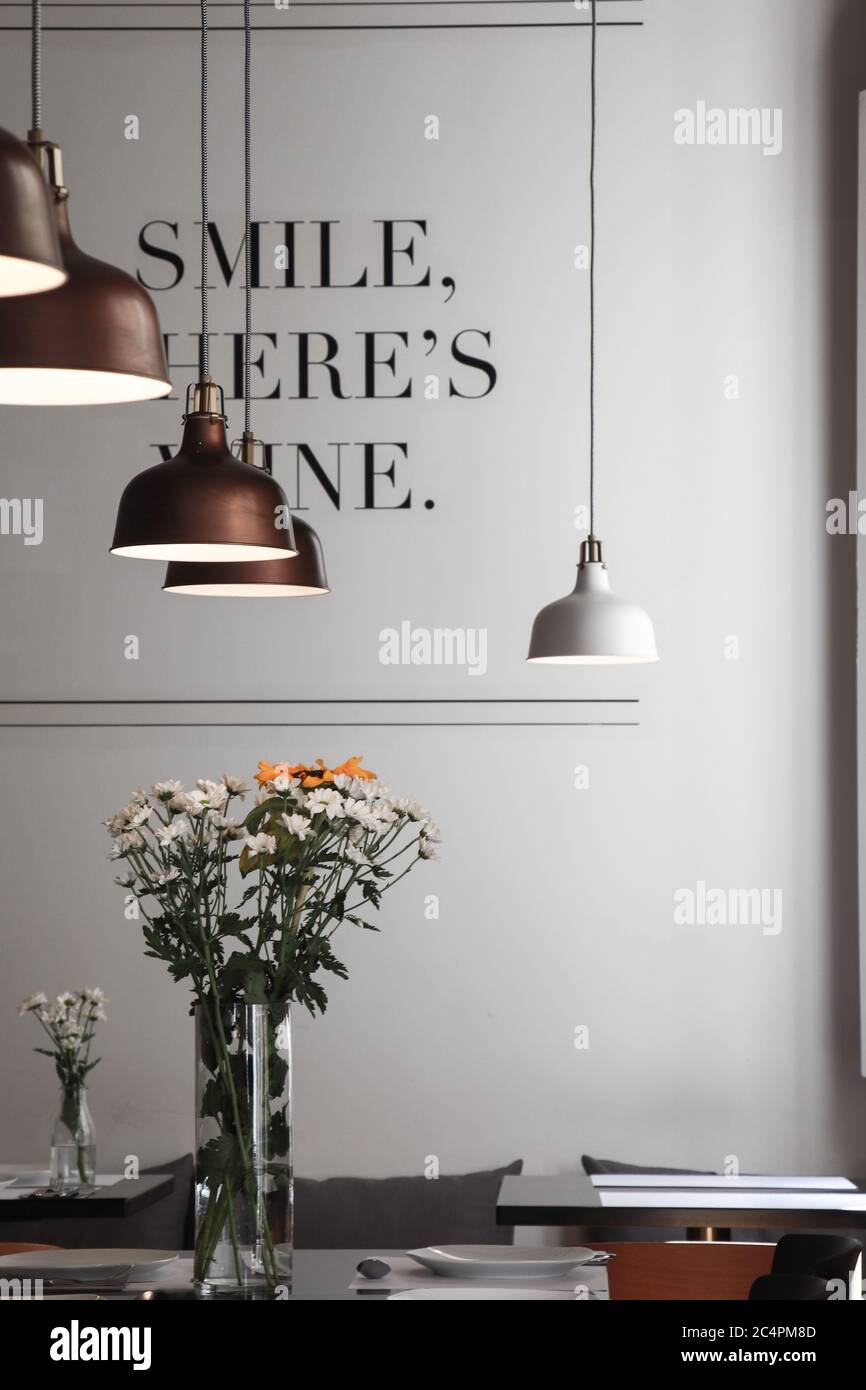 Modern restaurant interior with letters on the background Stock Photo ...