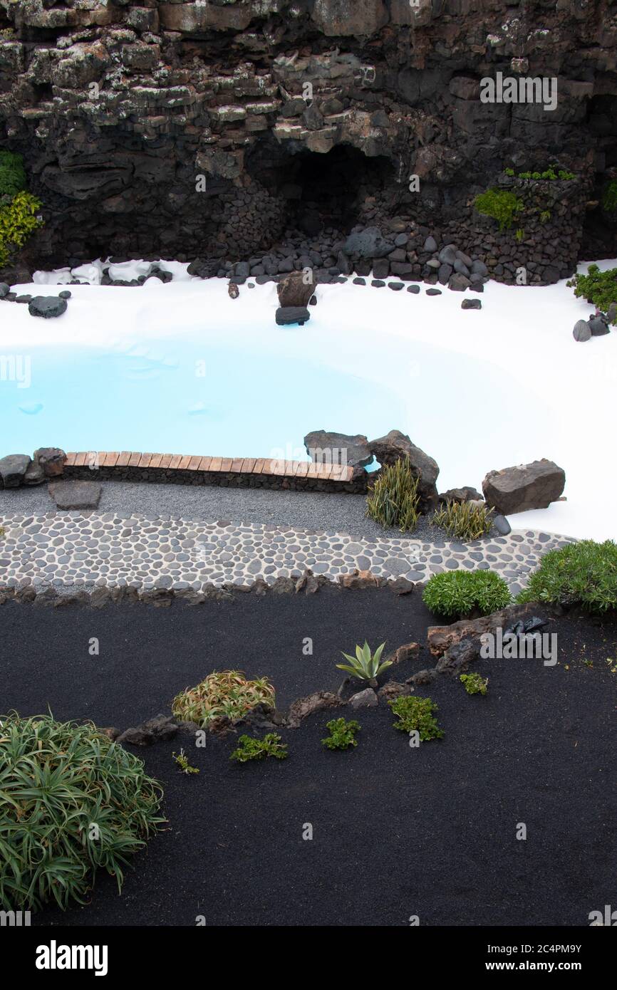 Pool with turquoise blue water in a volcanic environment Stock Photo ...