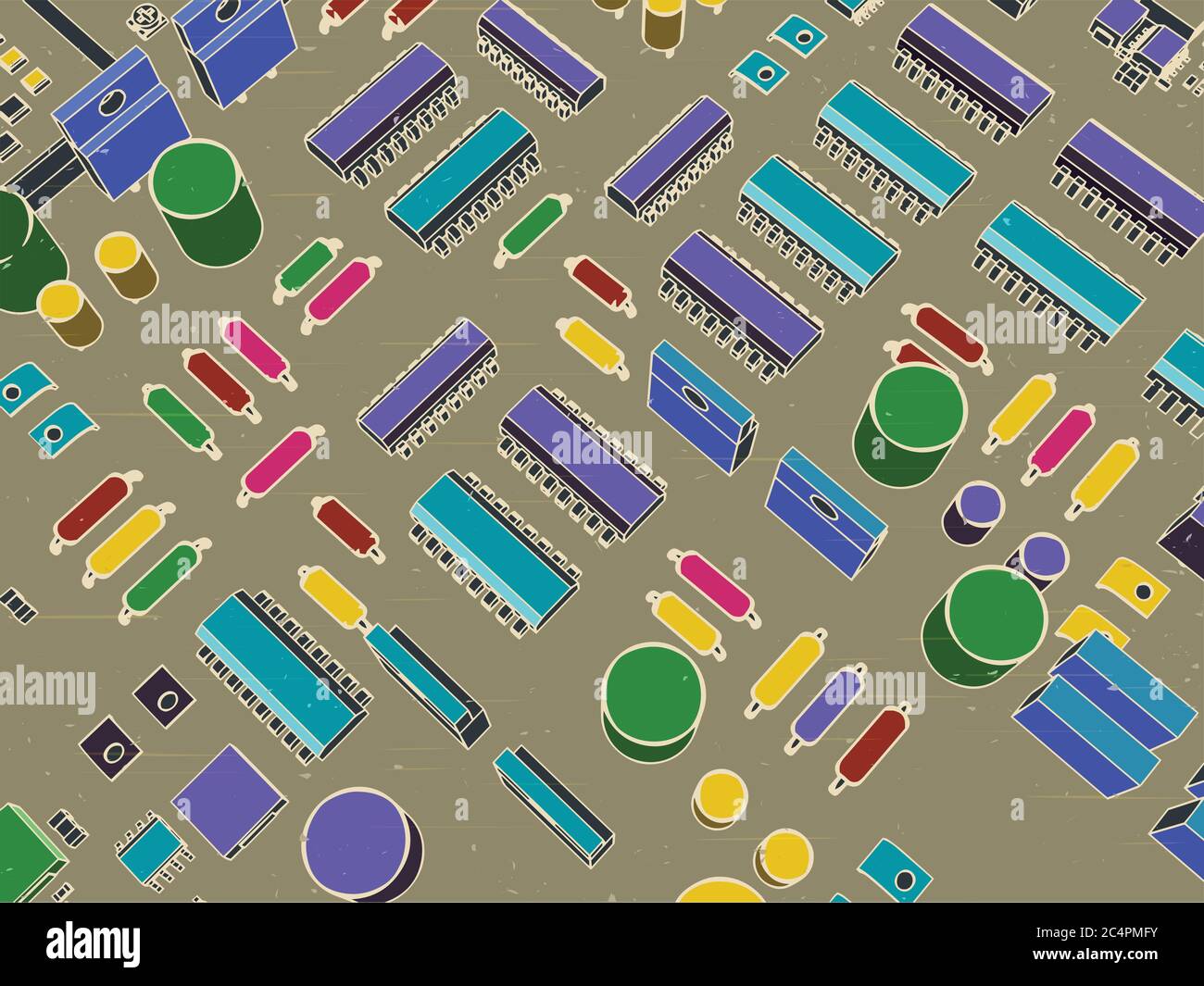 Stylized vector illustration of a printed circuit board with ...