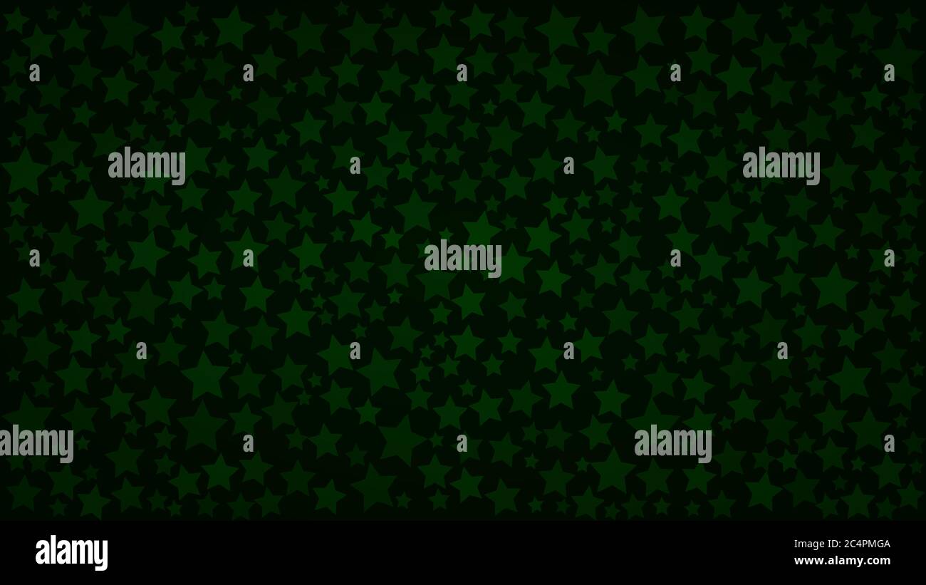 Abstract background of stars of different sizes in dark green colors ...