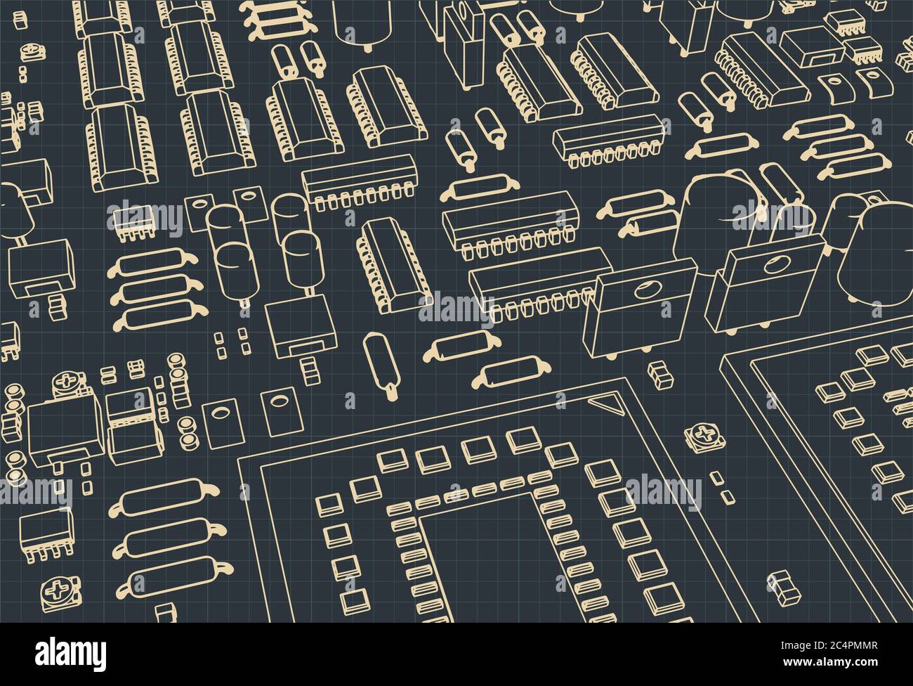 Stylized vector illustration of a motherboard and microelectronics on ...