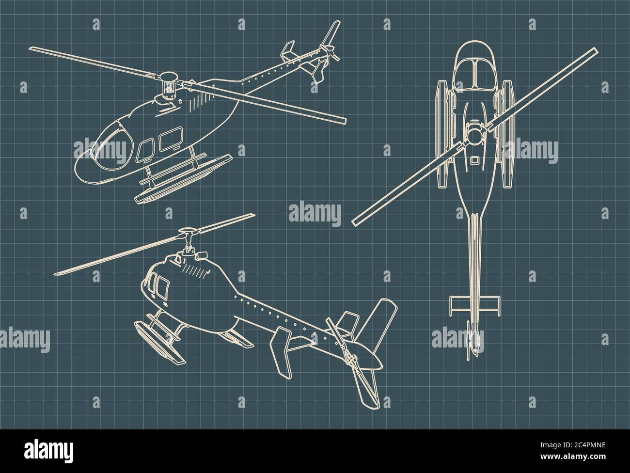 Stylized vector illustration of drawings of a civilian helicopter Stock ...