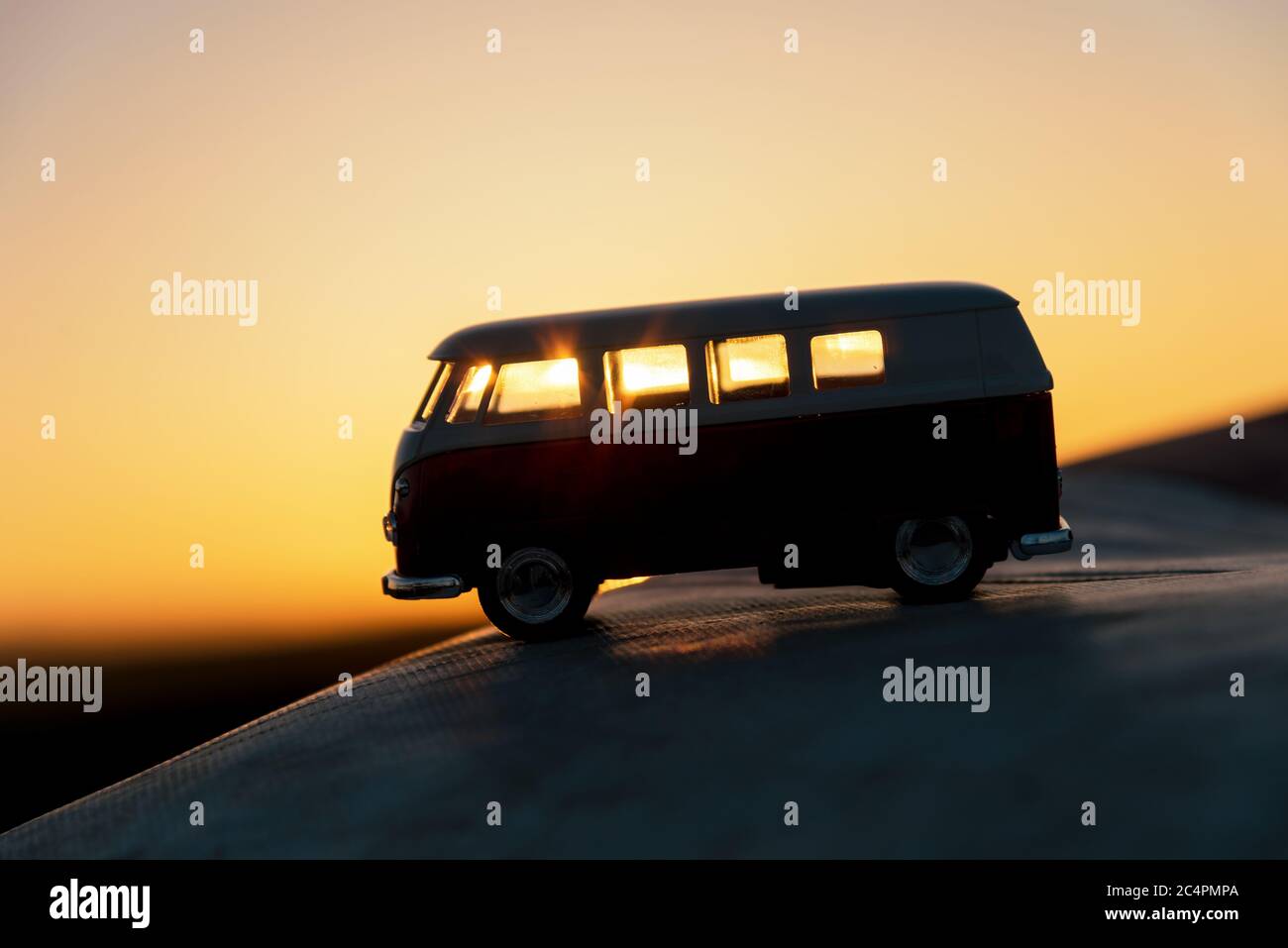 Vintage miniature van in vintage color tone, travel concept Stock Photo ...