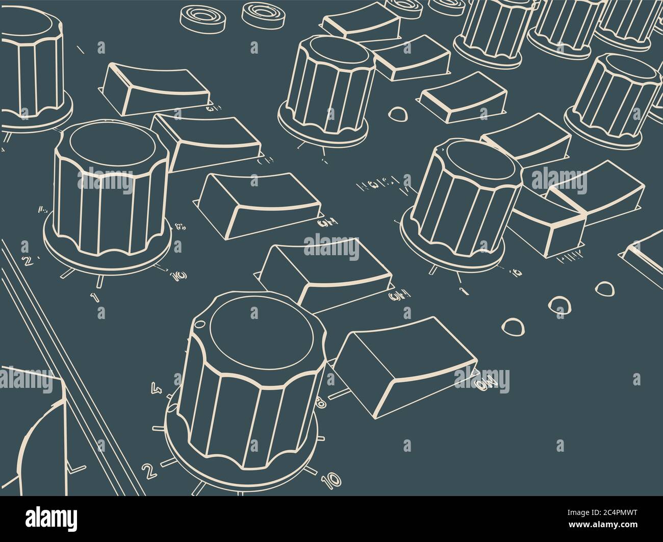 Stylized windy illustration of a control panel with a large number of ...