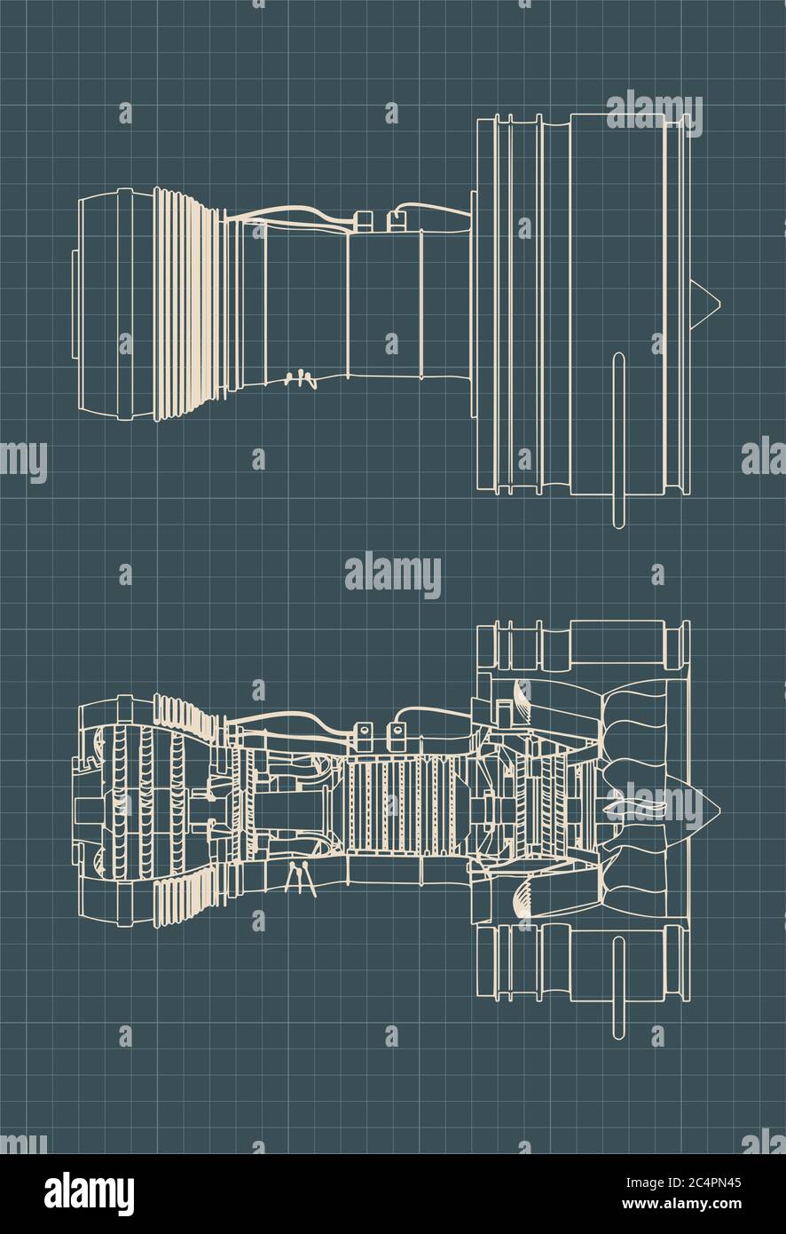 Stylized vector illustration drawings of a turbofan engine Stock Vector ...