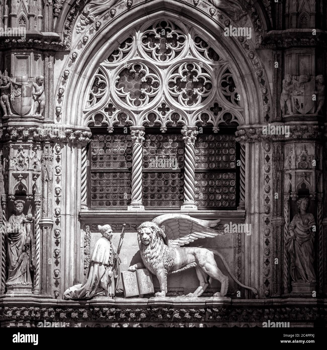Doge`s Palace or Palazzo Ducale in black and white, Venice, Italy. It ...