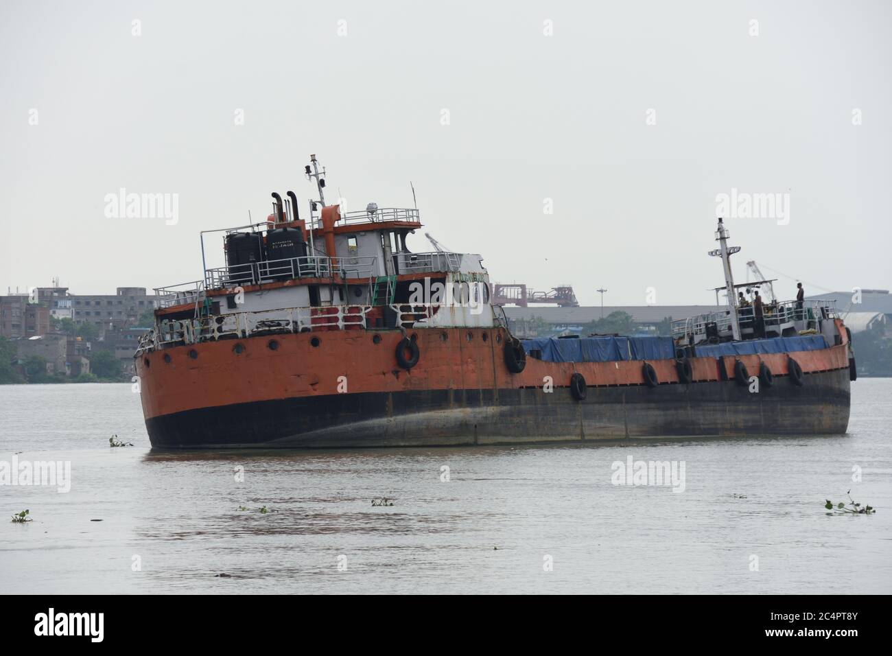 MV Ocean Blue. Cargo ship on the Ganges or river Hooghly Stock Photo ...
