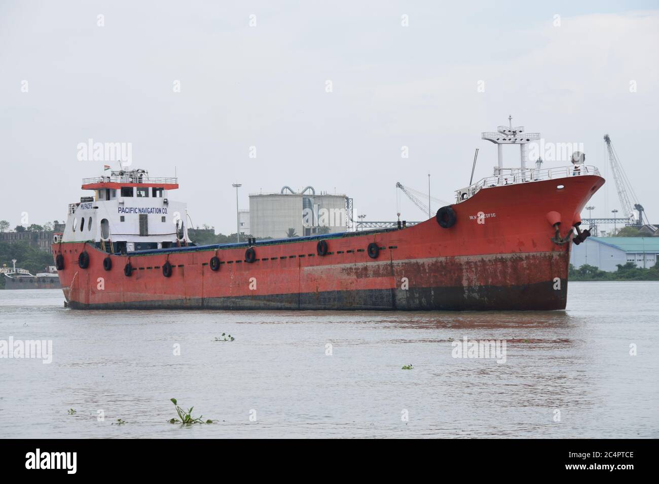 MV Pacific. Cargo ship of India on the Ganges or river Hooghly Stock ...