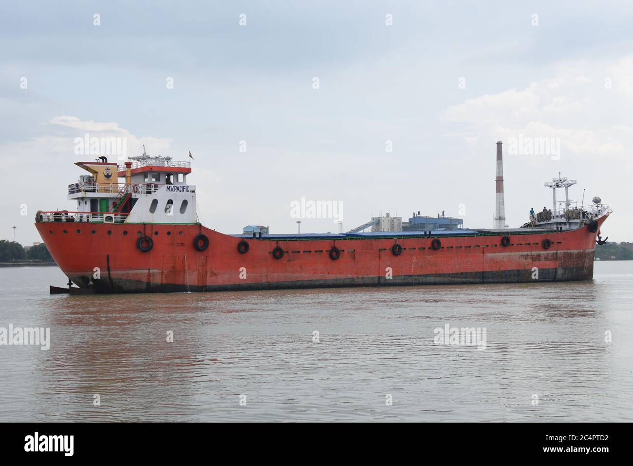 MV Pacific. Cargo ship of India on the Ganges or river Hooghly Stock ...