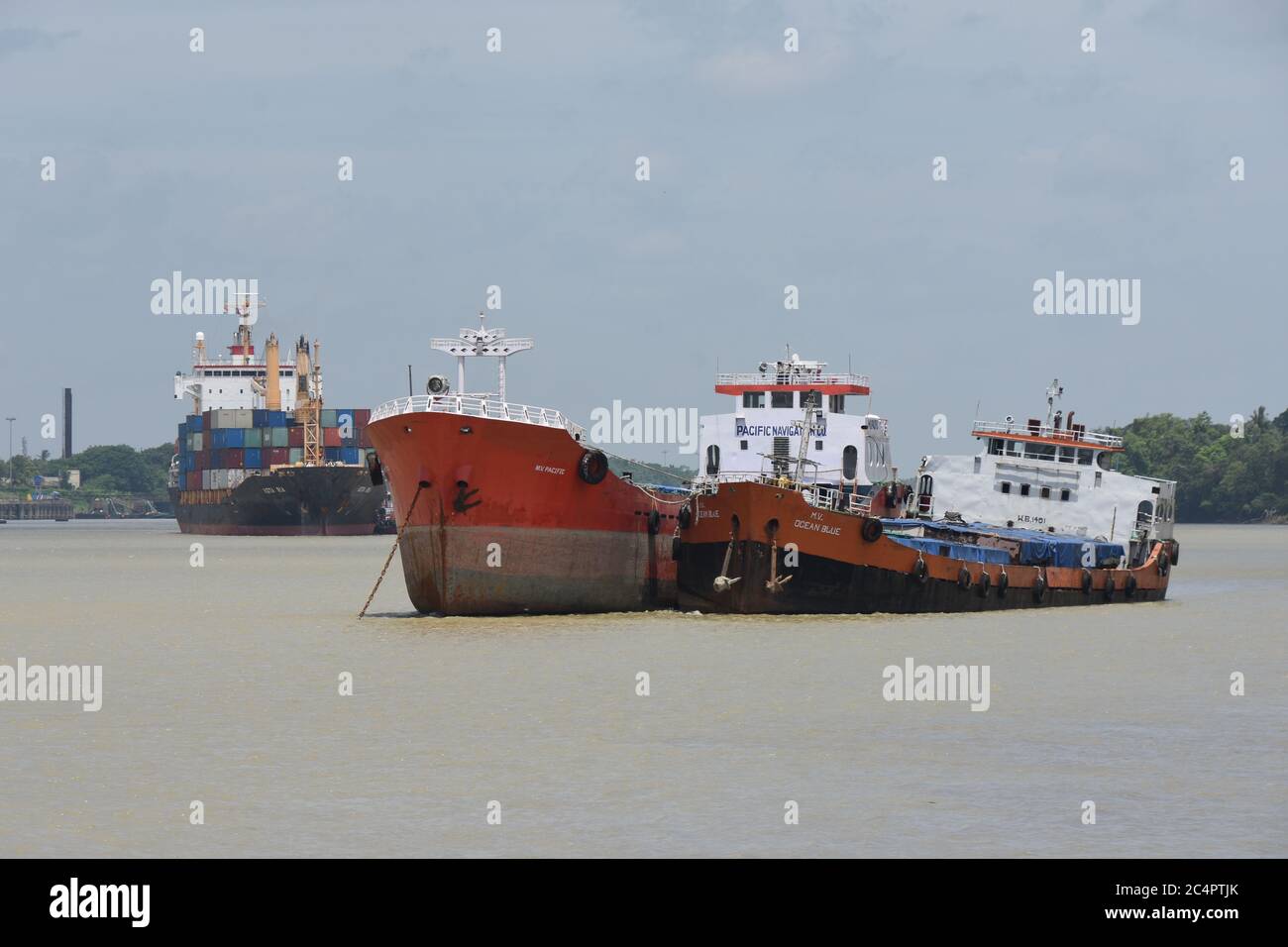 MV Pacific and MV Ocean Blue (WB 1491). Cargo ships on the Ganges or ...