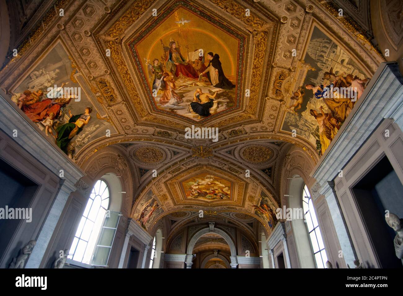 Renaissance art in the ceiling of the main hallway at the Vatican ...