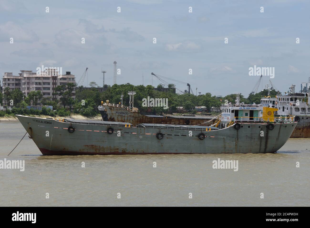 MV Al Rowda, M-12914. Cargo ship of Bangladesh on the Ganges or river ...