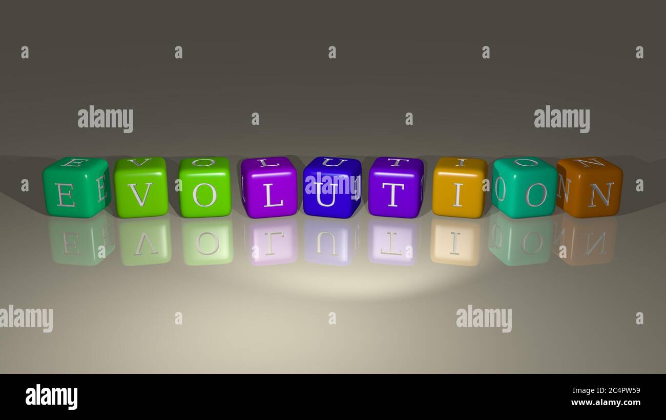 combination of Evolution built by cubic letters from the top ...