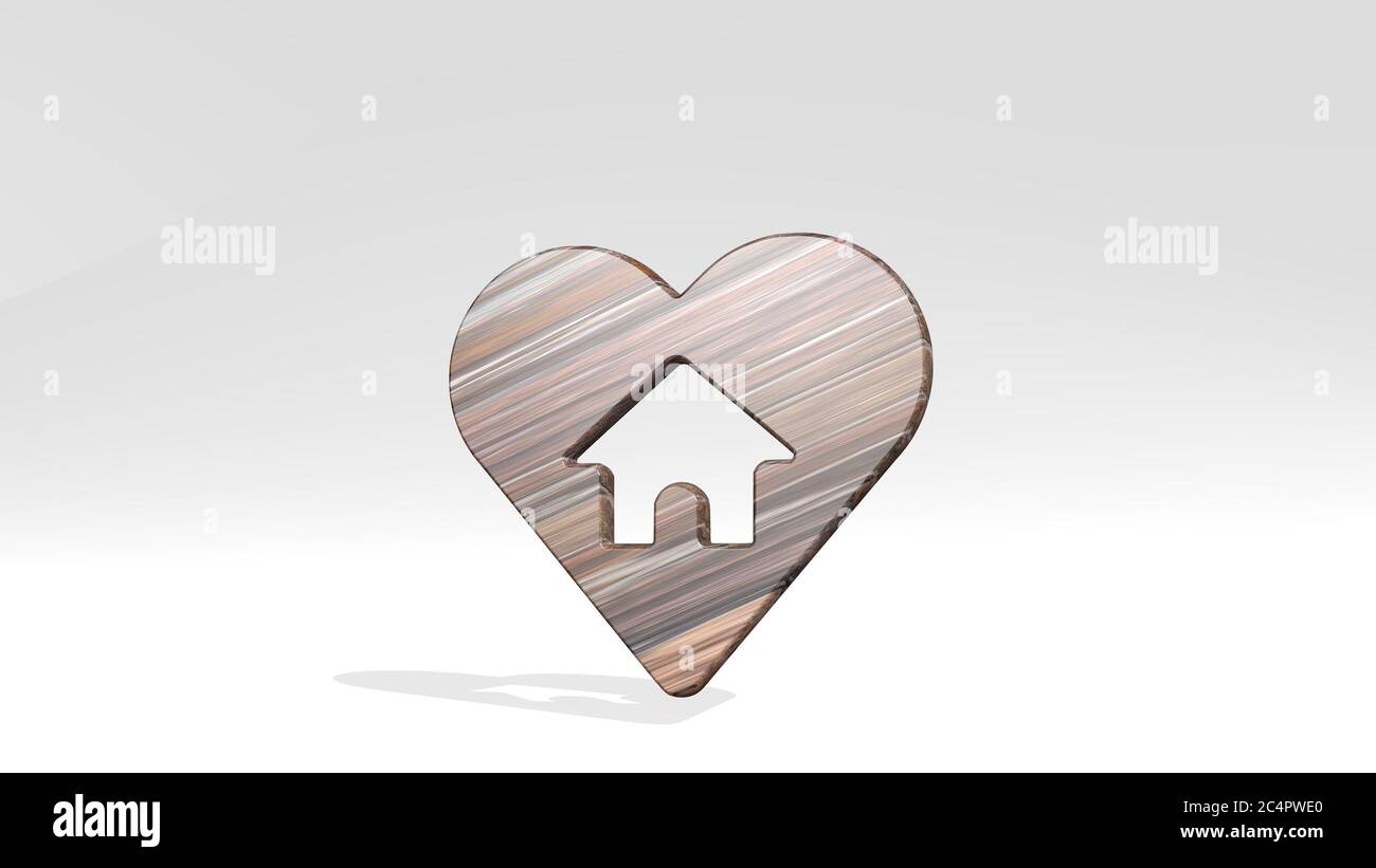 REAL ESTATE FAVORITE HEART HOUSE on the wall. 3D illustration of ...