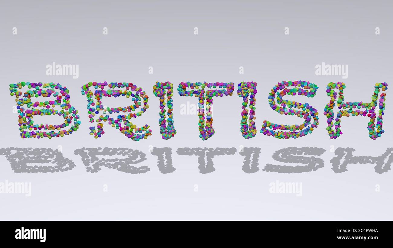 british: 3D illustration of the text made of small objects over a white ...