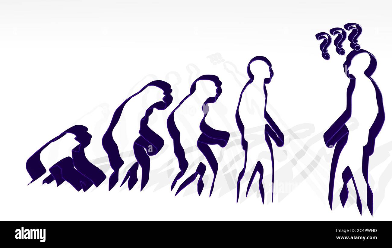 question of evolution of human from a perspective on the wall. A thick ...