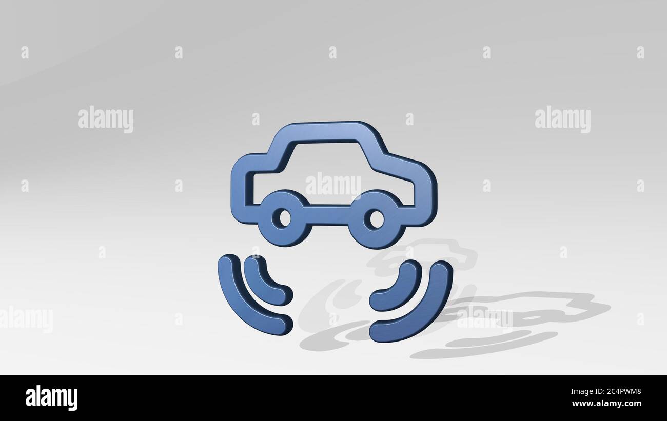 auto pilot car radius made by 3D illustration of a shiny metallic ...
