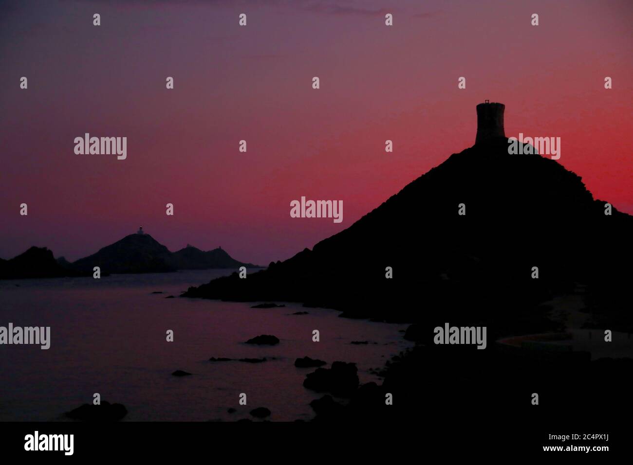 silhouette of the sanguinary islands near the city of Ajaccio in ...
