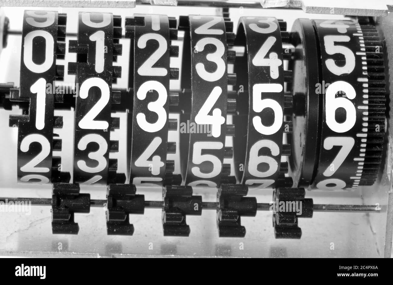 large white numbers of an analog meter of the electricity consumed by ...