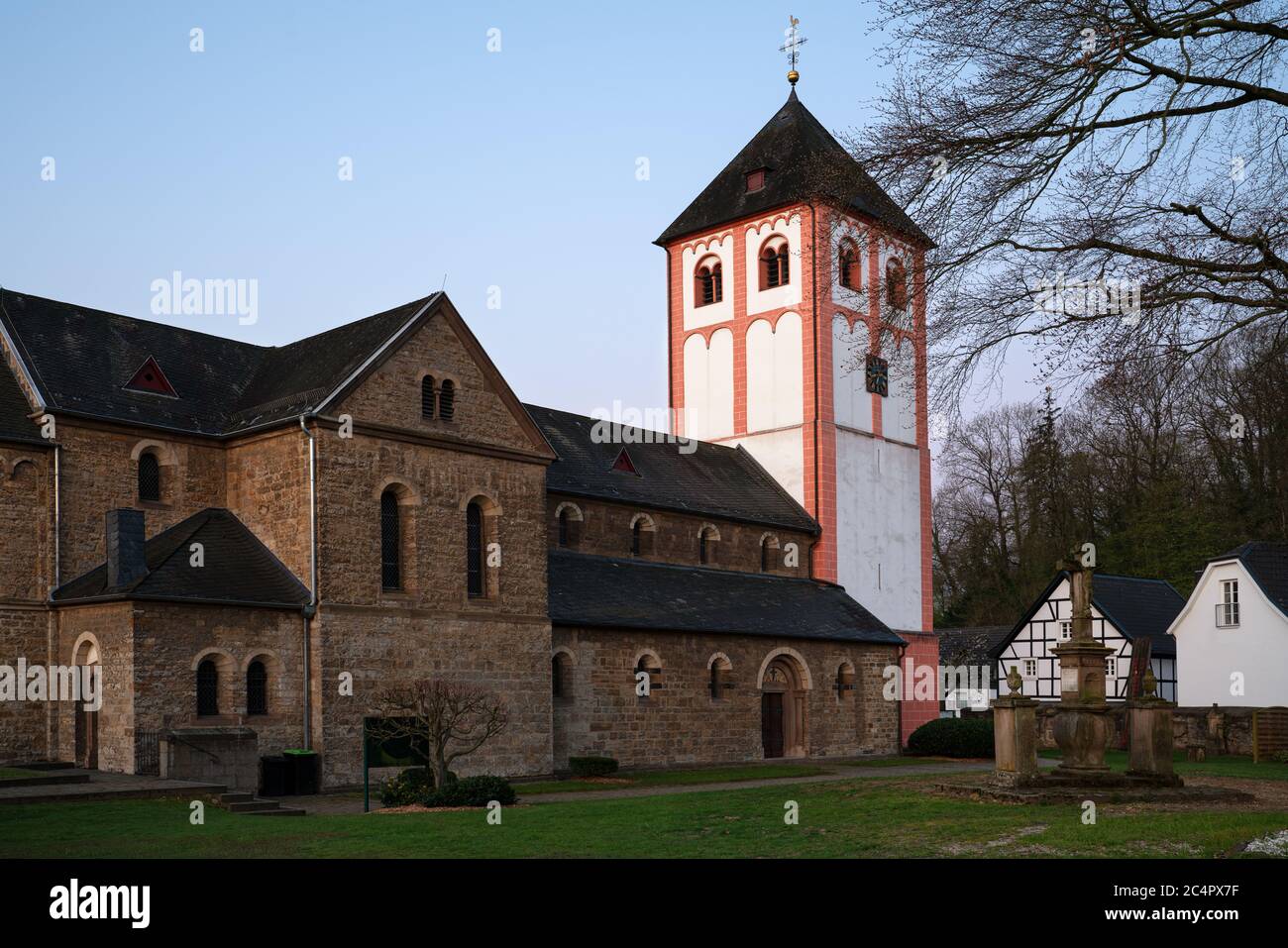 Center of village Odenthal with parish church and old buildings in ...