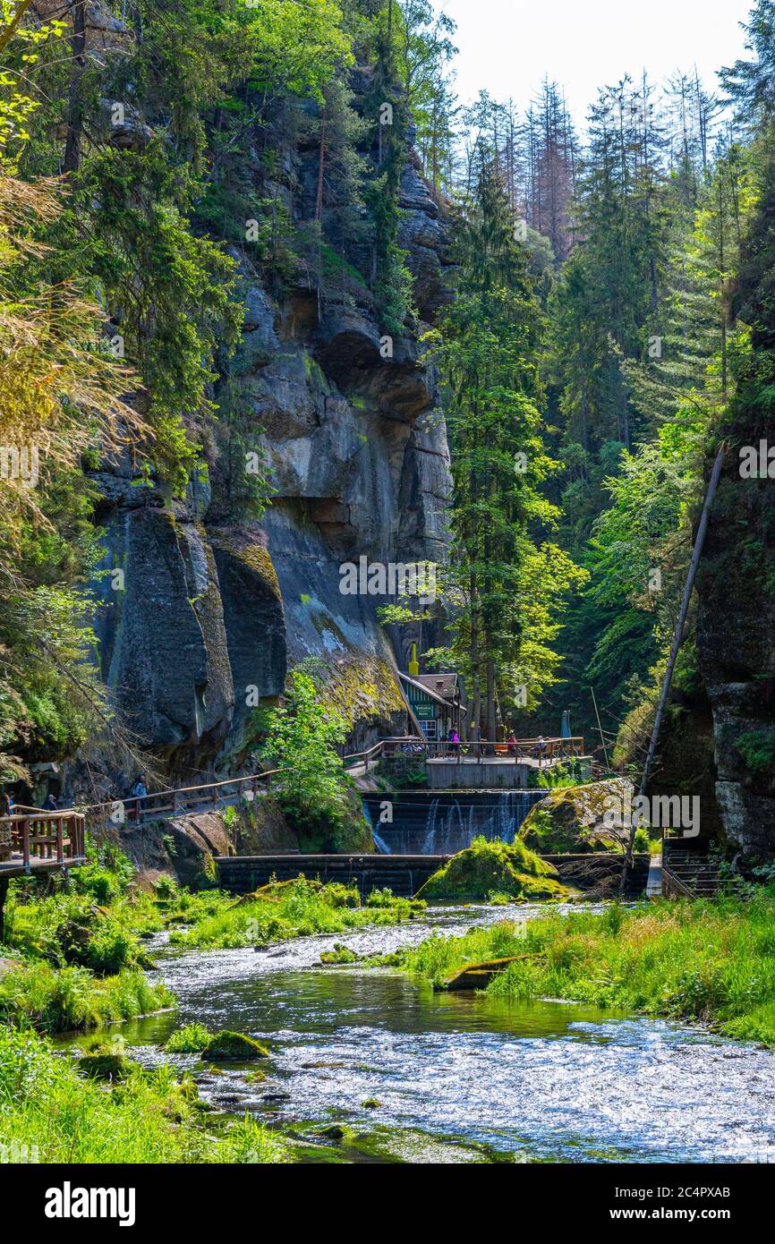 Edmund's gorge Ferry dock in Czech Switzerland National Park Stock ...