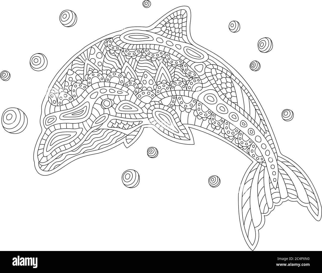 Coloring book page with dolphin and bobbles on white background Stock ...