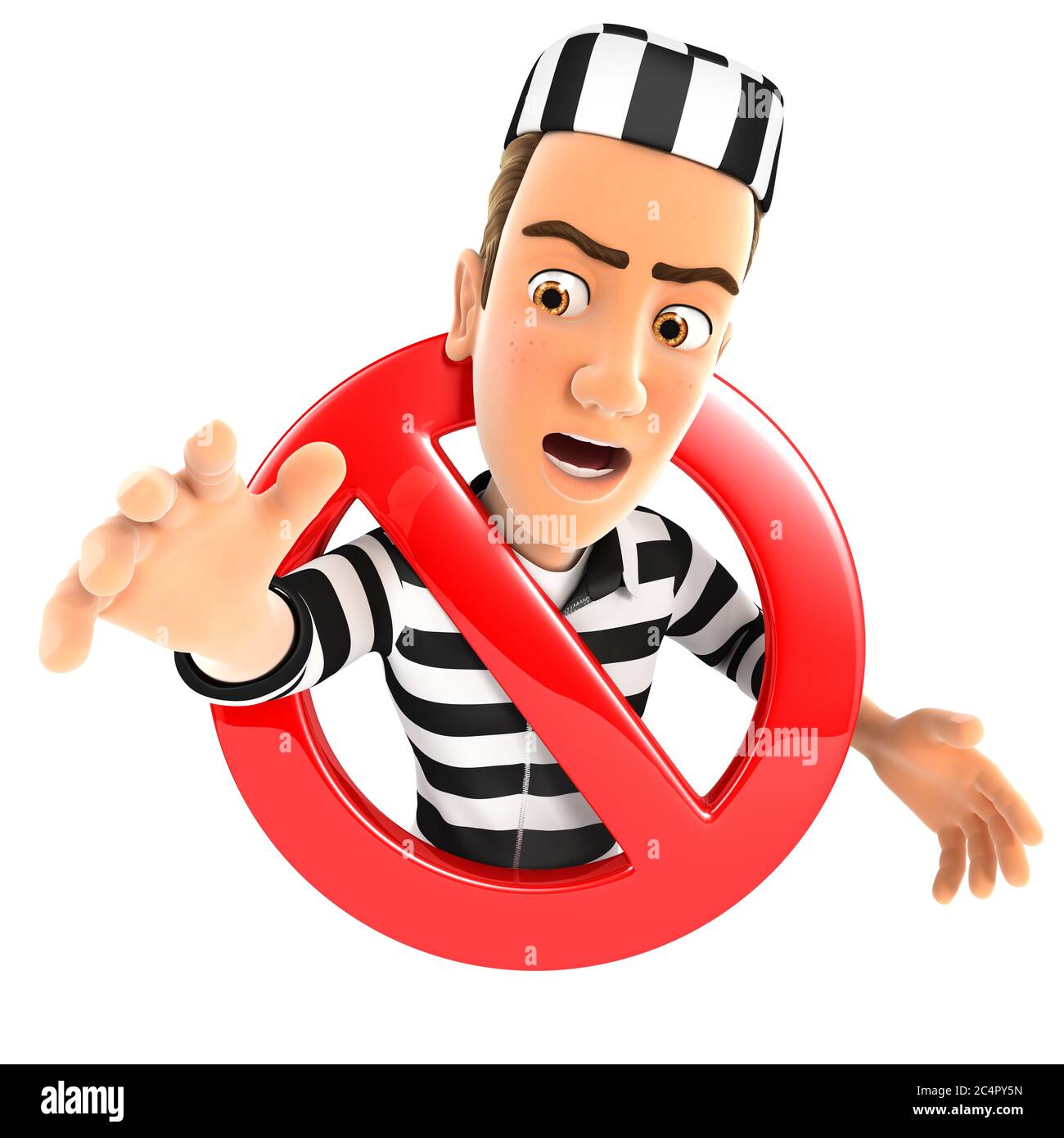 3d convict surrounded by a forbidden sign, illustration with isolated ...