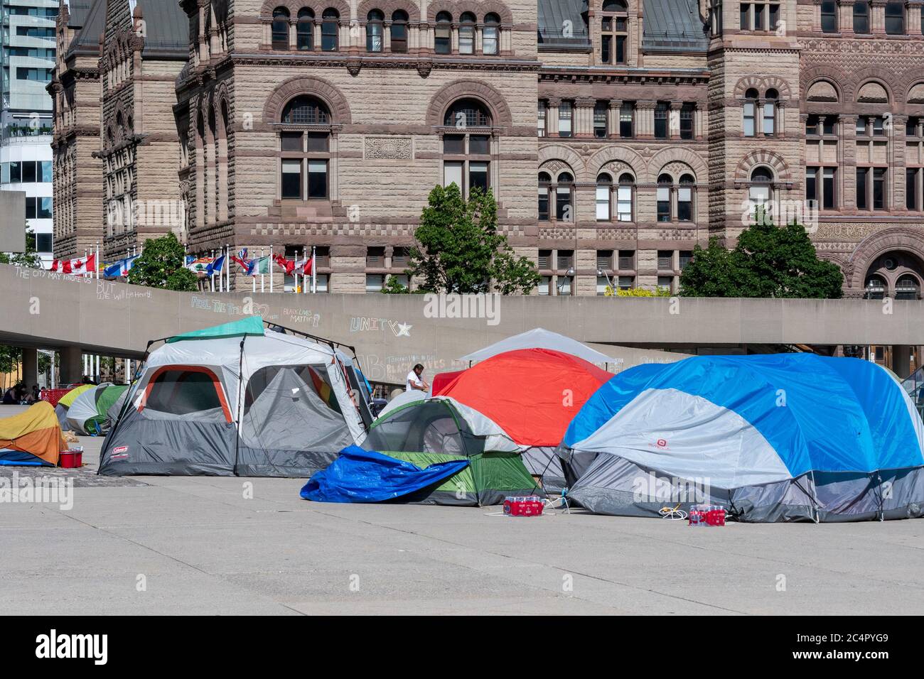 Toronto, Canada. 27th June 2020. General view of the homeless ...