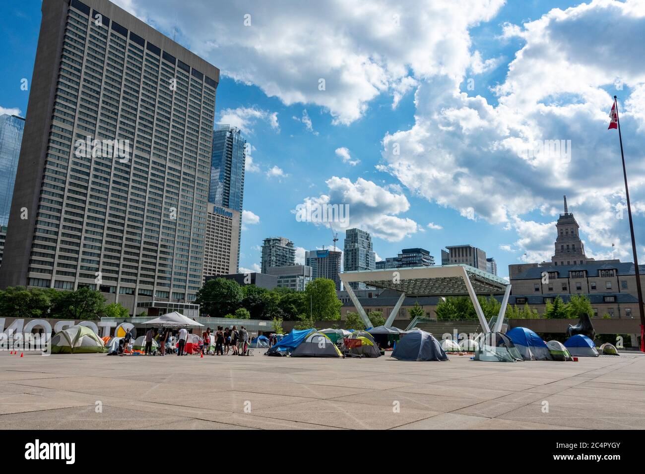 Toronto, Canada. 27th June 2020. General view of the homeless ...